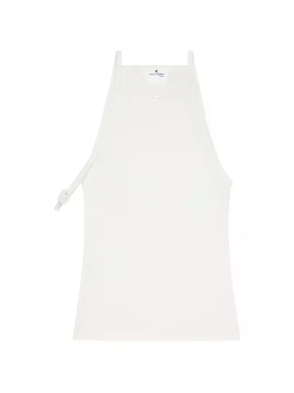 COURREGES Halterneck Ribbed Tank Top - White