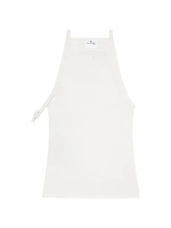 COURREGES Halterneck Ribbed Tank Top - White