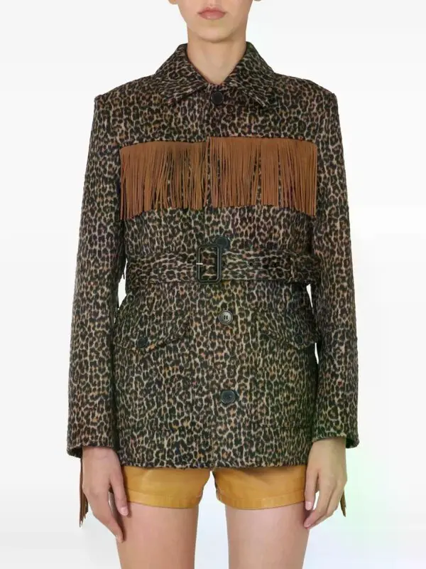 Saint Laurent Animal Print Jacket With Fringe - Neutrals