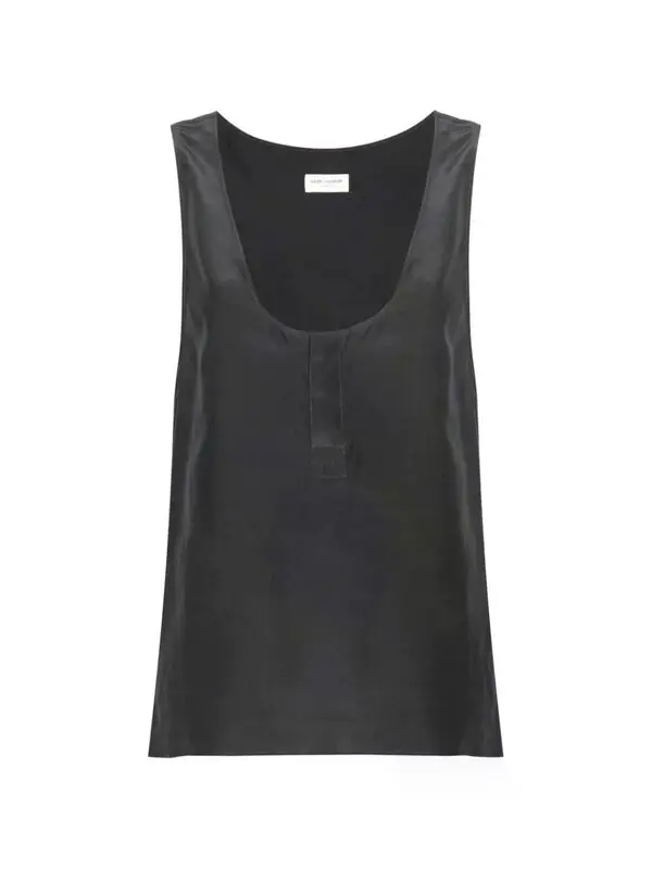 Saint Laurent Henley Scoop-neck Top - Grey