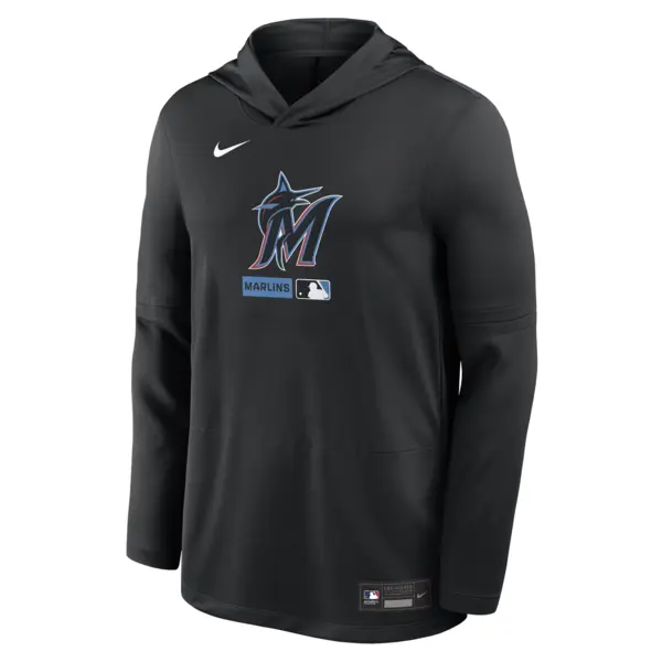 Nike Miami Marlins Authentic Collection Dri-fit Mlb Long-sleeve Hooded Top - Black