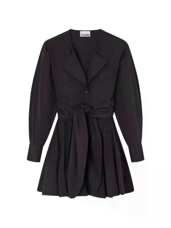 GANNI Belted Shirt Dress - Black