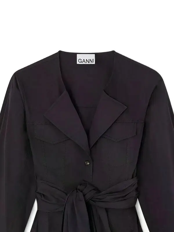 GANNI Belted Shirt Dress - Black
