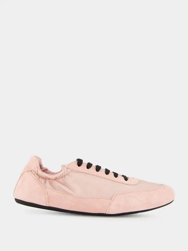Prada Peach Re-nylon And Suede Collapse Sneakers - Pink