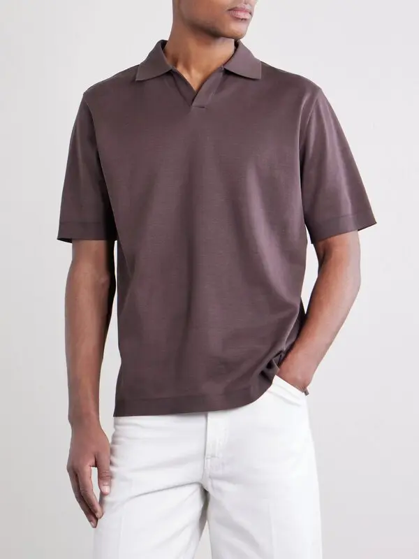 Herno Open-collar Cotton Polo Shirt - Brown