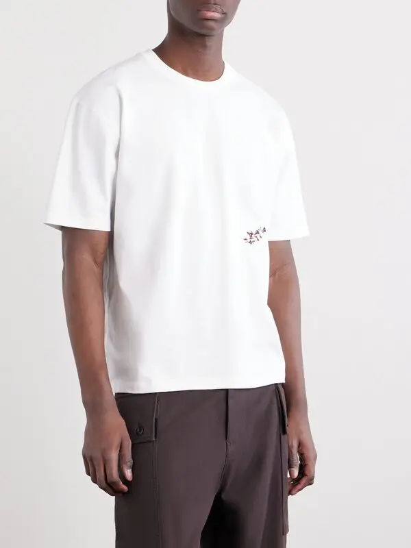 DRAKE'S Blackthorn Embroidered Cotton-jersey T-shirt