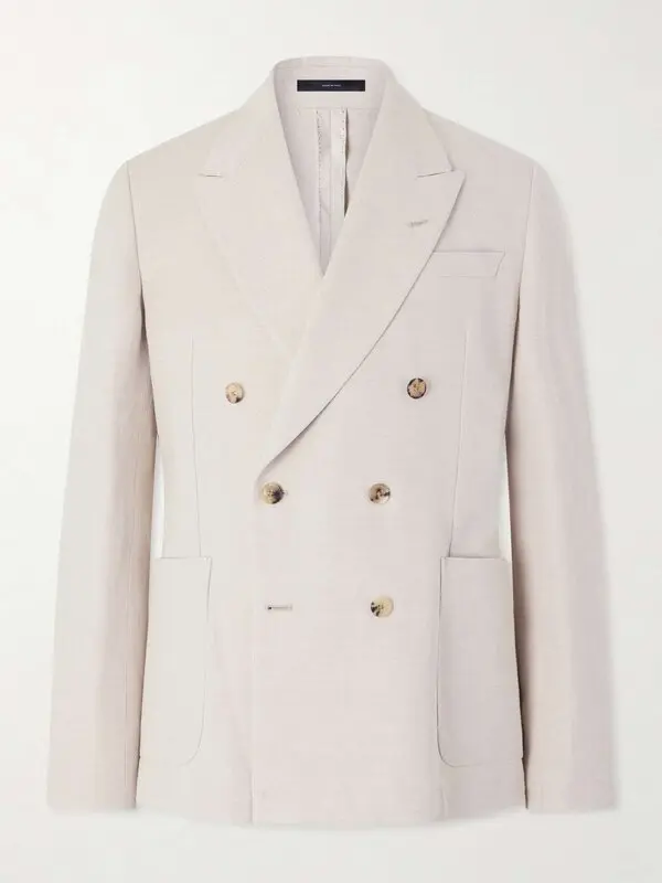 Paul Smith Double-breasted Linen And Cotton-blend Blazer - Beige