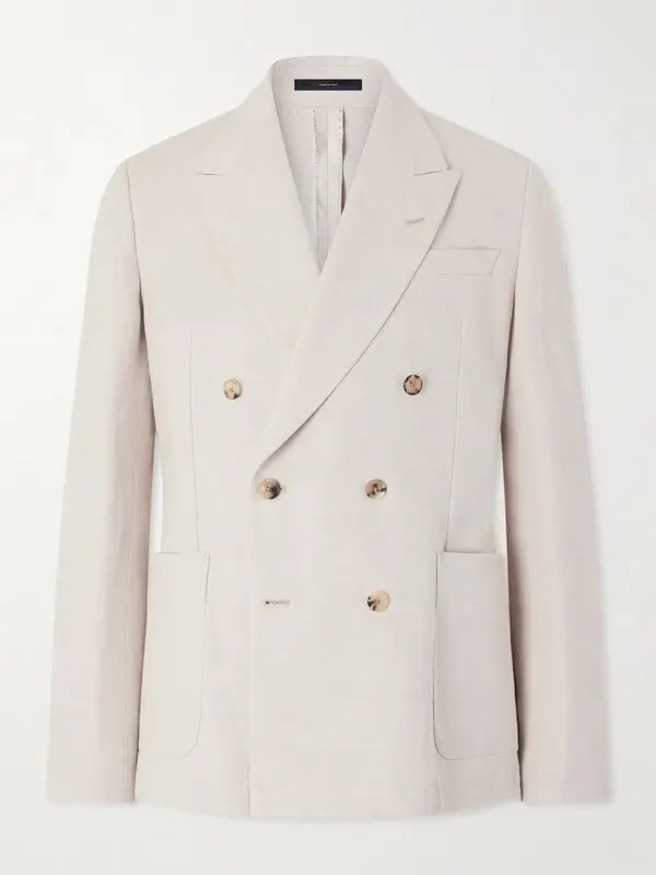Paul Smith Double-breasted Linen And Cotton-blend Blazer - Neutrals