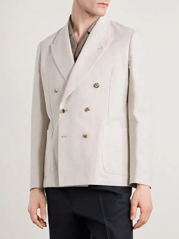 Paul Smith Double-breasted Linen And Cotton-blend Blazer