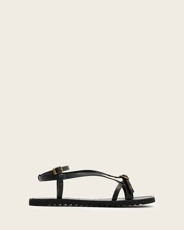 ALLSAINTS Tyla Eyelet Leather Buckle Sandals - Black
