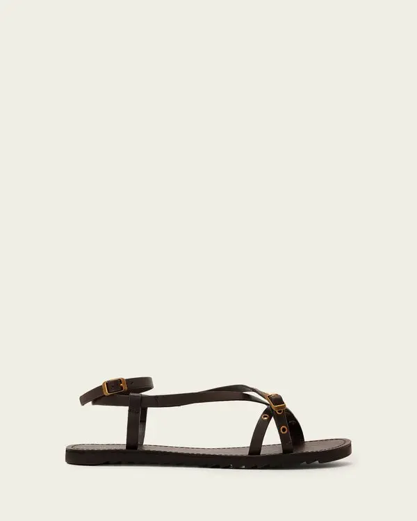 ALLSAINTS Tyla Eyelet Leather Buckle Sandals - Dark Brown