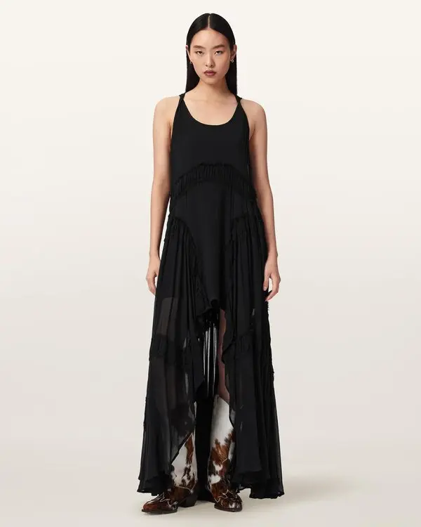 ALLSAINTS Dorina Sleeveless Ruched Maxi Dress - Black