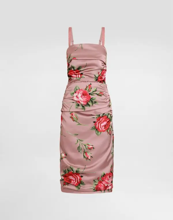 Dolce & Gabbana Rose Bouquet-print Satin Dress - Multicolor