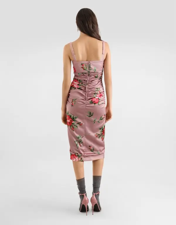 Dolce & Gabbana Rose Bouquet-print Satin Dress - Multicolor