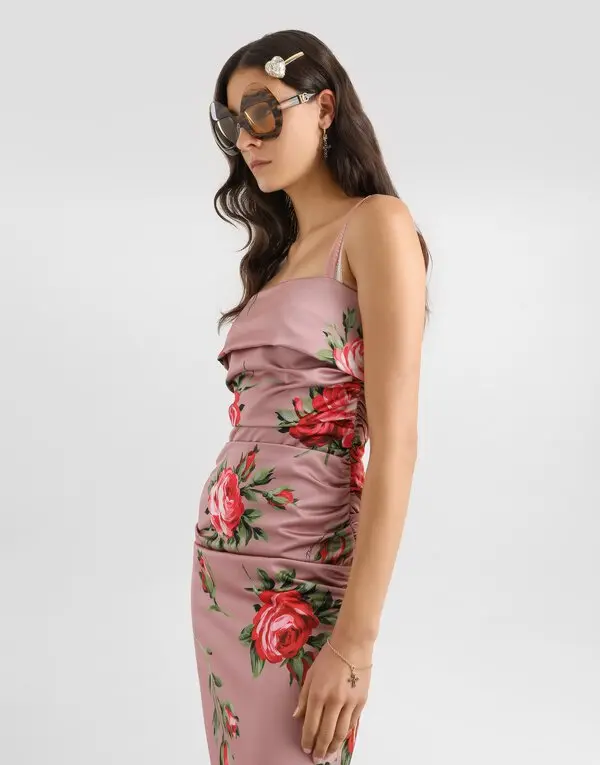 Dolce & Gabbana Rose Bouquet-print Satin Dress - Multicolor
