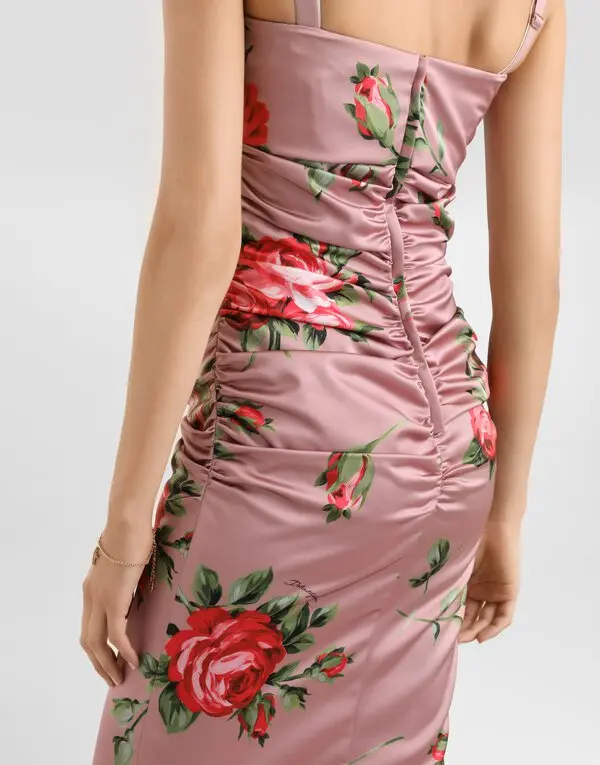 Dolce & Gabbana Rose Bouquet-print Satin Dress - Multicolor