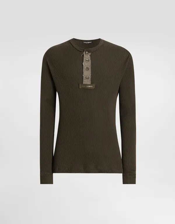 Dolce & Gabbana Ribbed Cotton Serafino T-shirt