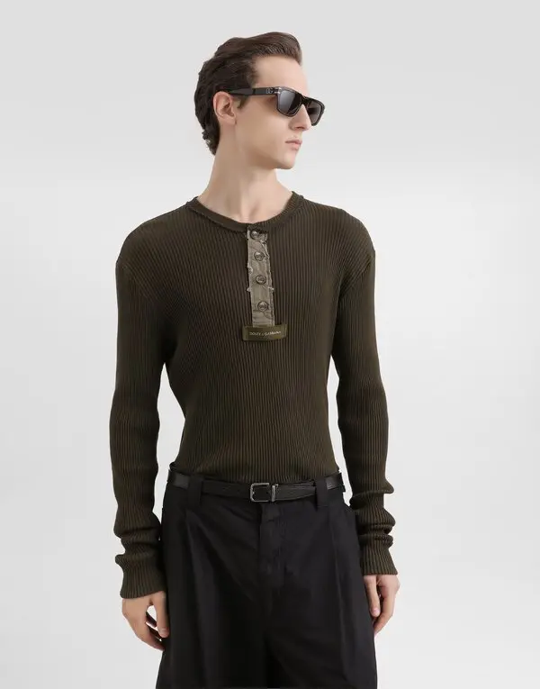 Dolce & Gabbana Ribbed Cotton Serafino T-shirt