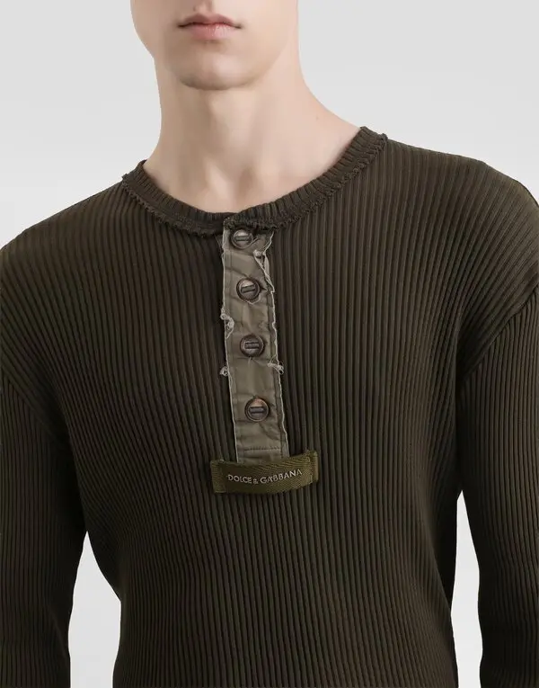 Dolce & Gabbana Ribbed Cotton Serafino T-shirt