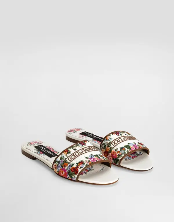 Dolce & Gabbana Nappa Leather Flat Slippers With Embroidery - White