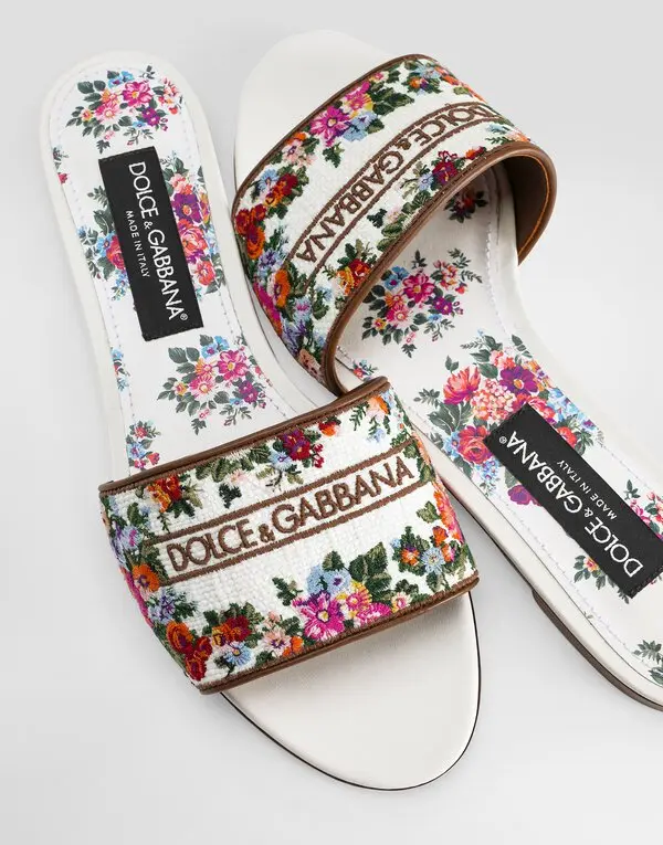 Dolce & Gabbana Nappa Leather Flat Slippers With Embroidery - White