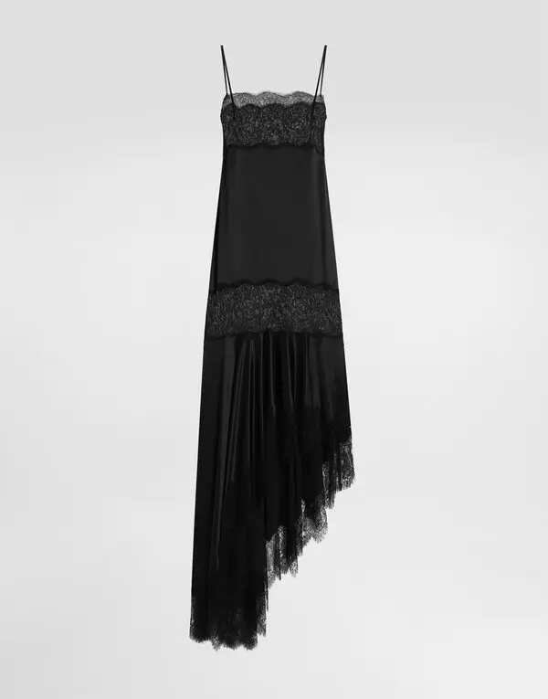 Dolce & Gabbana Satin Dress With Lace Bands - Black