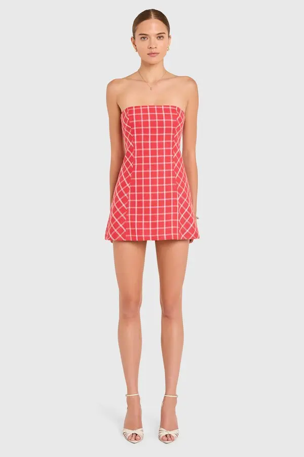 Amanda Uprichard Daisy Plaid Romper - Red