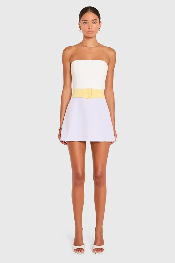 Amanda Uprichard Fae Color-blocked Strapless Romper - Ivory Jasmine