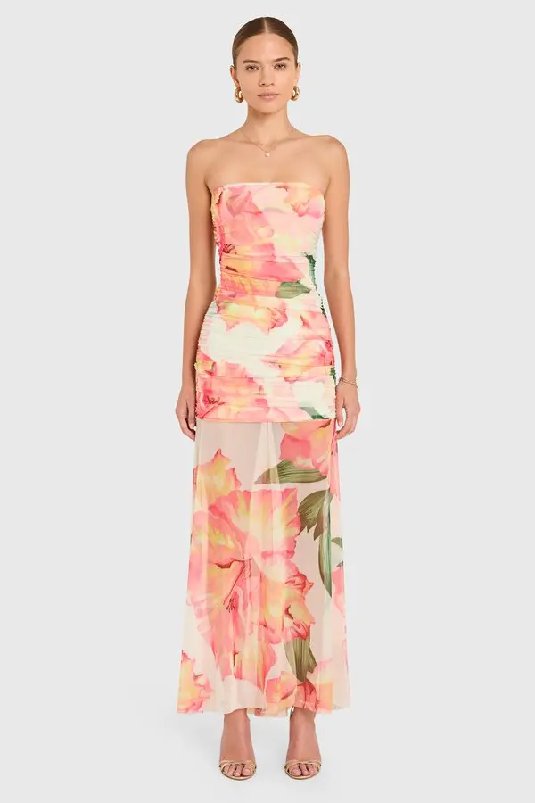 Amanda Uprichard Leo Dress In Hibiscus - Hibiscus Print