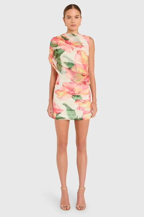 Amanda Uprichard Marcelle One-shoulder Mini Dress - Hibiscus Print
