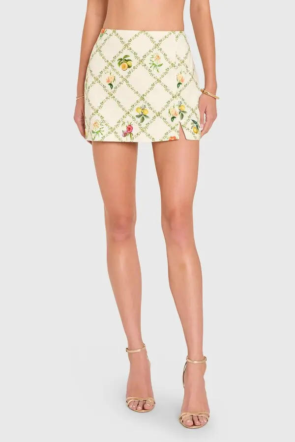 Amanda Uprichard Dale Printed Linen Blend Skort - Trellis Print
