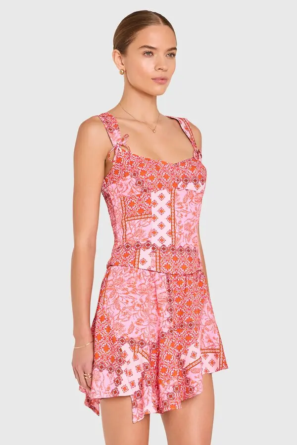 Amanda Uprichard Candice Top With Bow Detail And Patchwork Print - Pink Multi