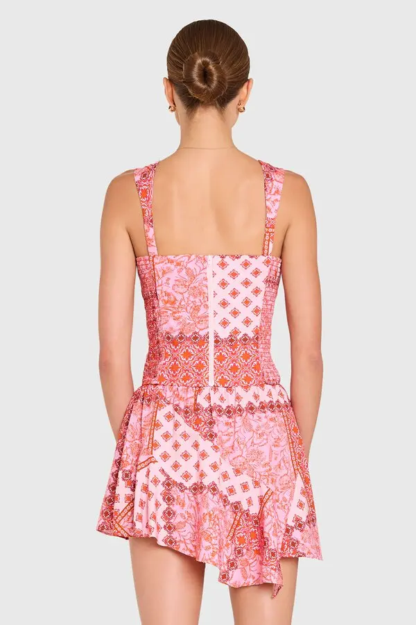 Amanda Uprichard Candice Top With Bow Detail And Patchwork Print - Pink Multi