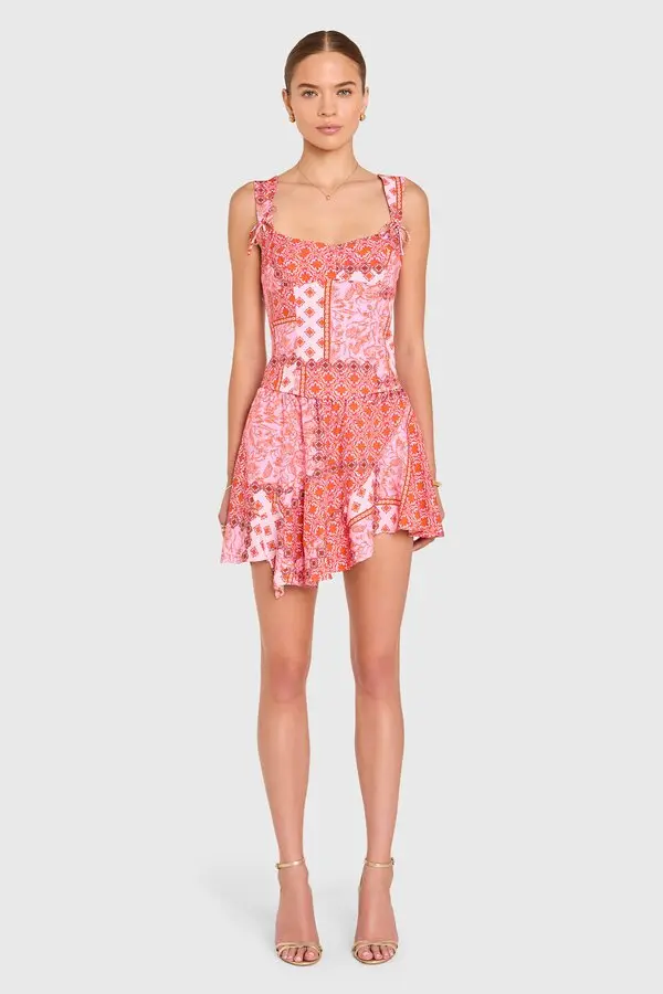 Amanda Uprichard Candice Top With Bow Detail And Patchwork Print - Pink Multi