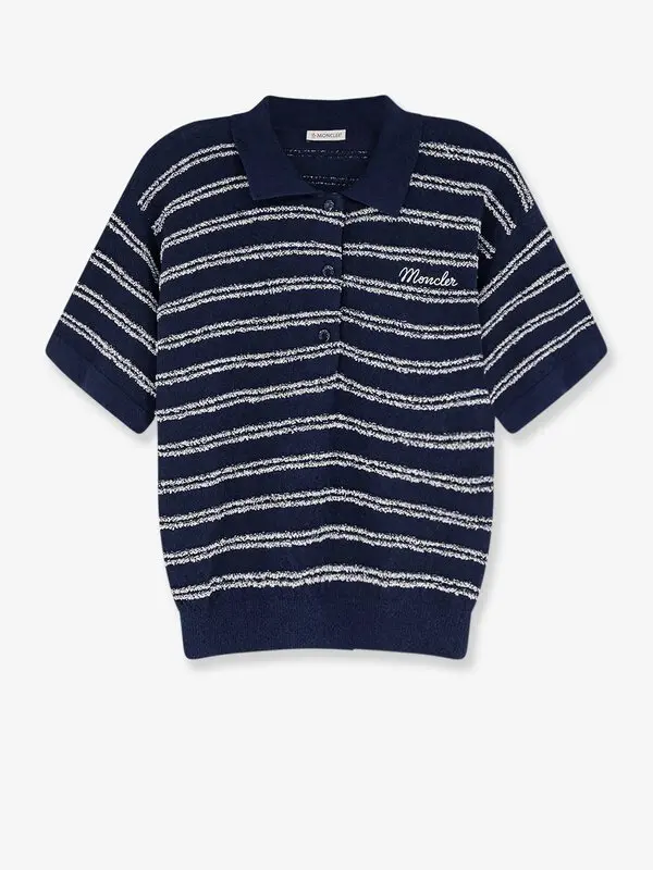 Moncler Cotton Blend Polo Shirt With Bouclé Effect - Blue