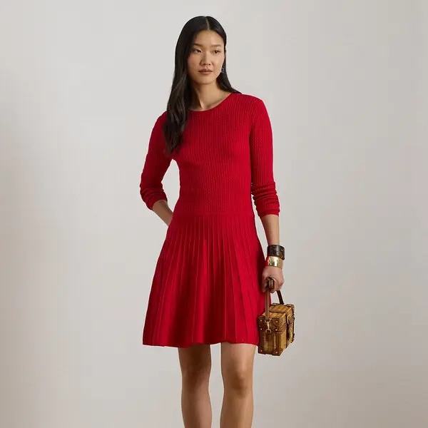 Ralph Lauren Mini-cable Pleated Fit-and-flare Dress - Cruise Red