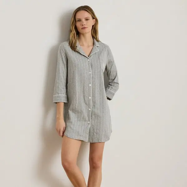 Ralph Lauren Striped Cotton Sleep Shirt - Grey Stripe