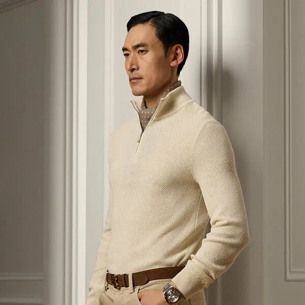 Ralph Lauren Textured Silk-cotton Quarter-zip Sweater - Classic Cream