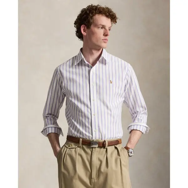 Ralph Lauren Classic Fit Striped Oxford Shirt - Thistle White