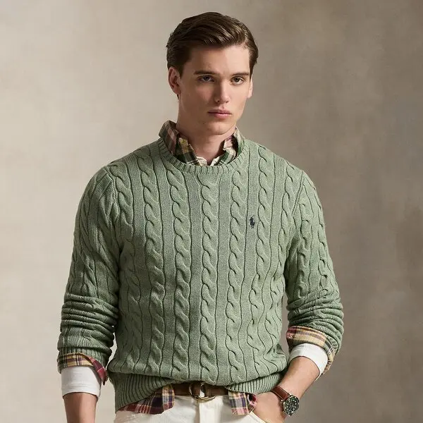 Ralph Lauren Cable-knit Cotton Sweater - Fern Green Heather