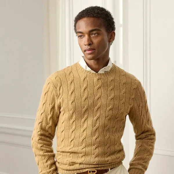 Ralph Lauren Cable-knit Cashmere Crewneck Sweater - Camel Melange