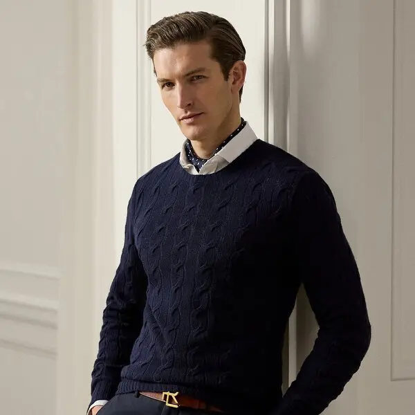 Ralph Lauren Cable-knit Cashmere Crewneck Sweater - Classic Chairman Navy