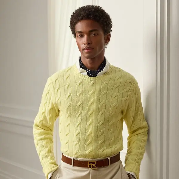 Ralph Lauren Cable-knit Cashmere Crewneck Sweater - Lemon Meringue