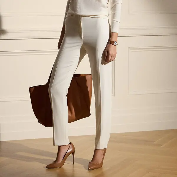 Ralph Lauren Simone Wool Crepe Pant - Cream