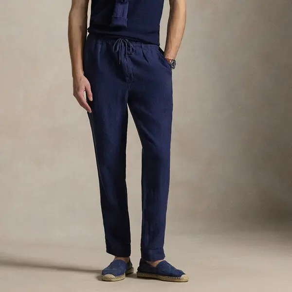 Ralph Lauren Tapered Pleated Linen Pant - Newport Navy