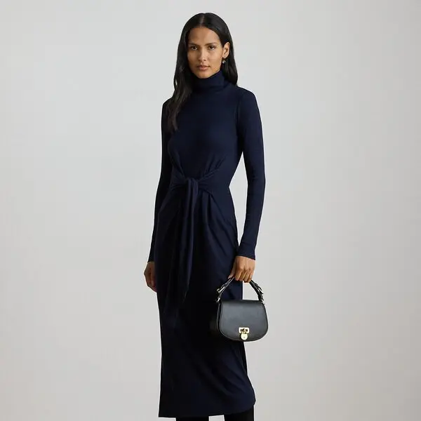 Ralph Lauren Tie-front Turtleneck Dress - Lighthouse Navy