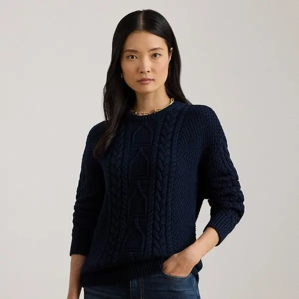 Ralph Lauren Cable-knit Cotton Crewneck Sweater - Lauren Navy