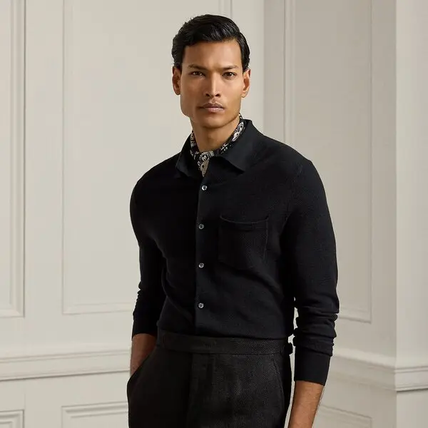 Ralph Lauren Textured Silk-cotton Shirt Sweater - Classic Black