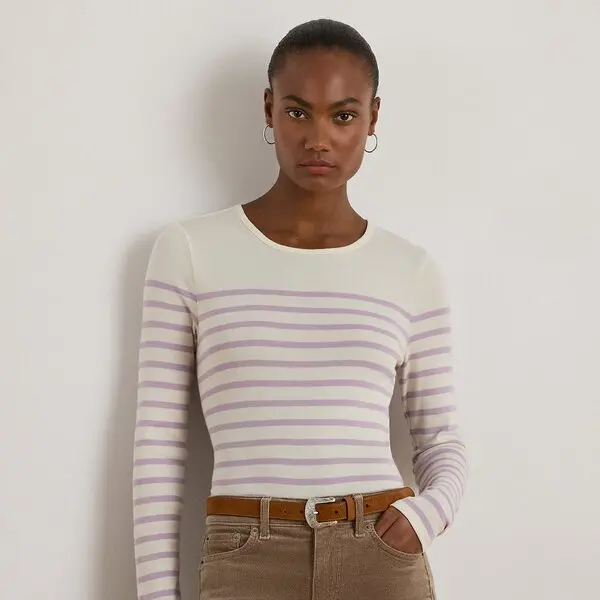 Ralph Lauren Striped Cotton Long-sleeve T-shirt - Masc Cream/lavender Frost