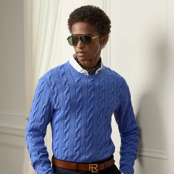 Ralph Lauren Cable-knit Cashmere Sweater - Periwinkle Melange